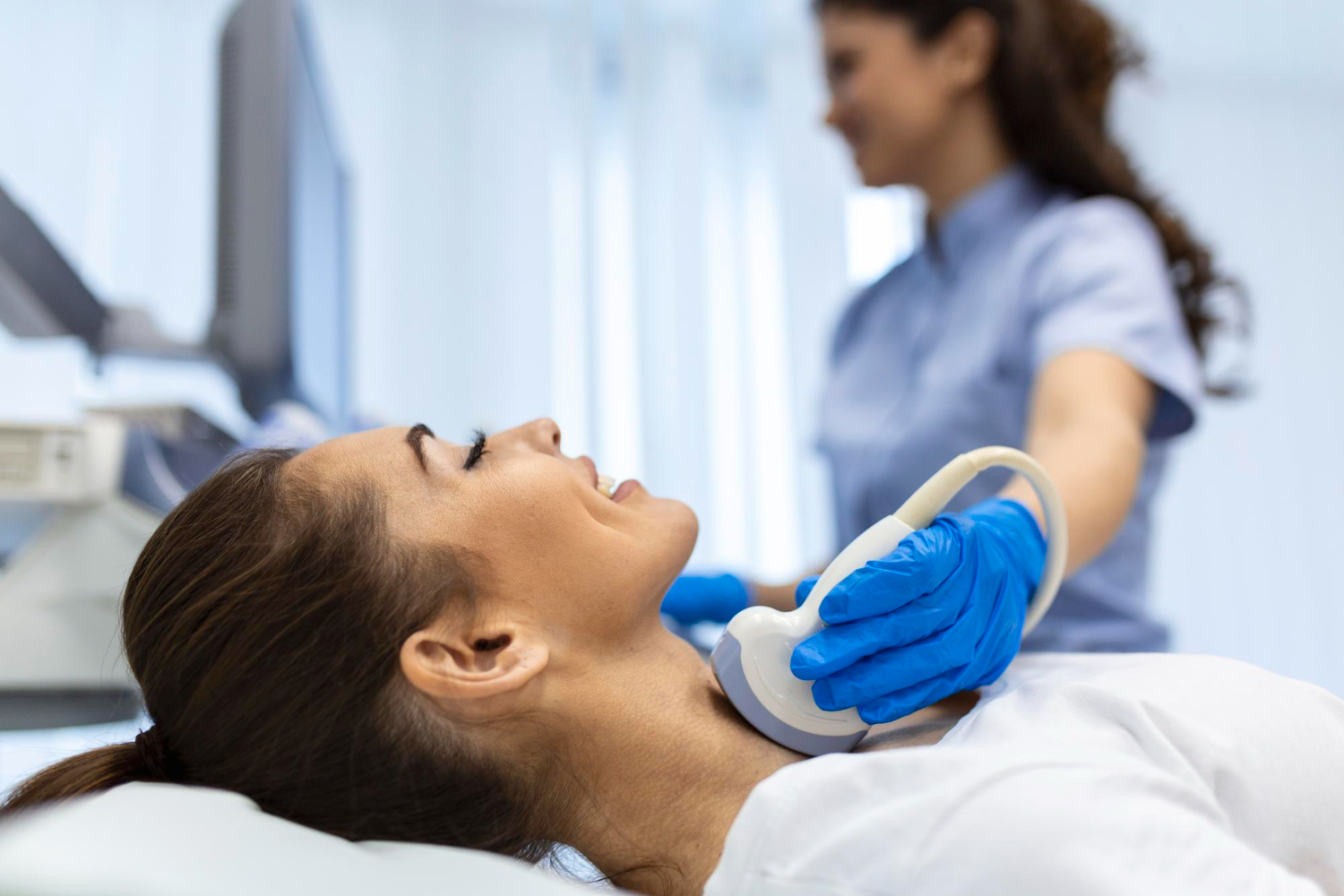 Woman Patient Receives Thyroid Diagnostics Treatment Thyrotoxicosis